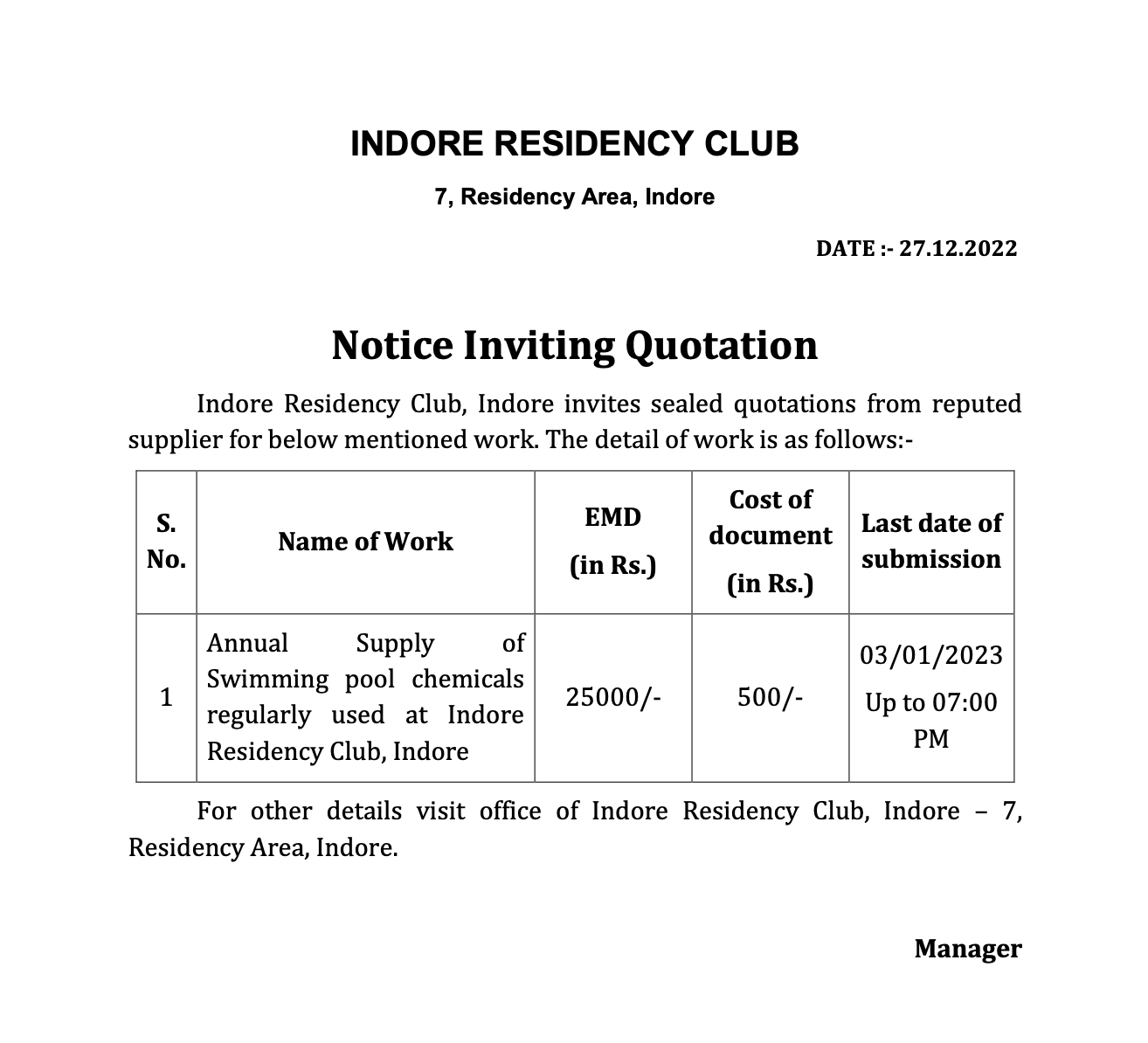 Indore Residency Club (IRC)